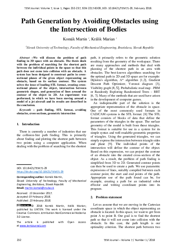 (PDF) Path Generation by Avoiding Obstacles using the Intersection of Bodies