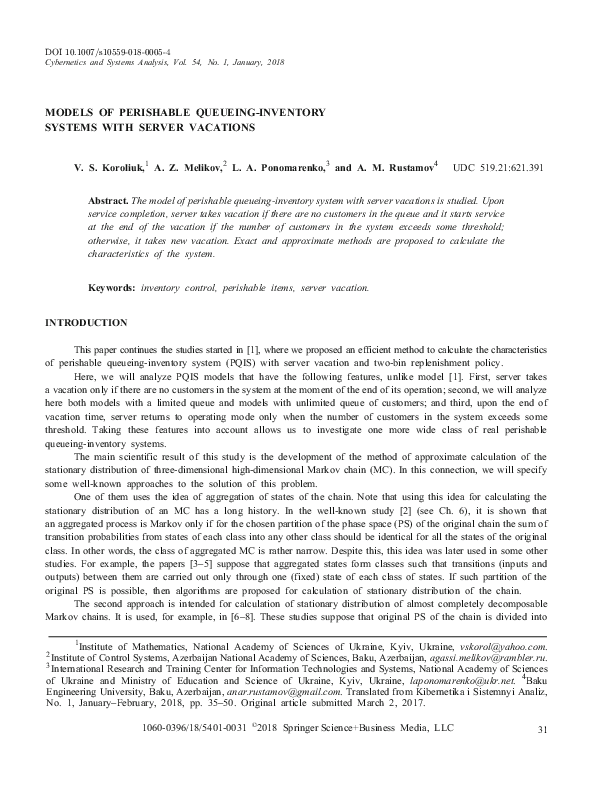 Pdf Models Of Perishable Queueing Inventory System With Repeated Customers