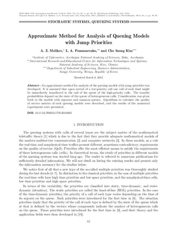 (PDF) Approximate method for analysis of queuing models with jump ...