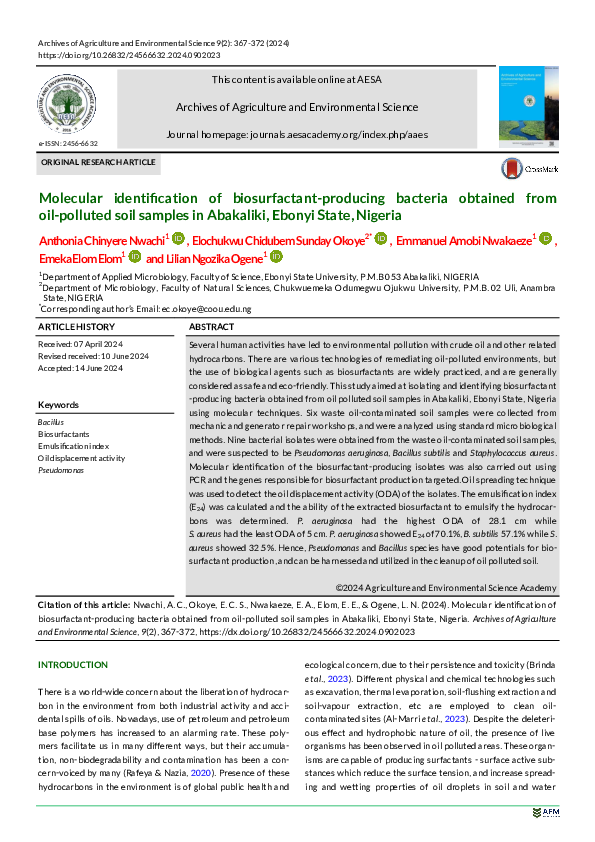 (PDF) Molecular identification of biosurfactant-producing bacteria obtained from oil-polluted ...