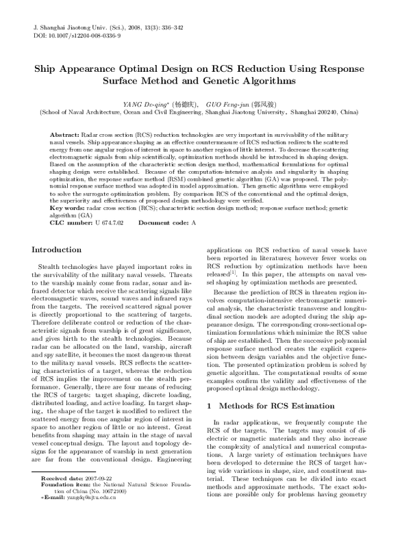 (PDF) Ship appearance optimal design on RCS reduction using response surface method and genetic ...