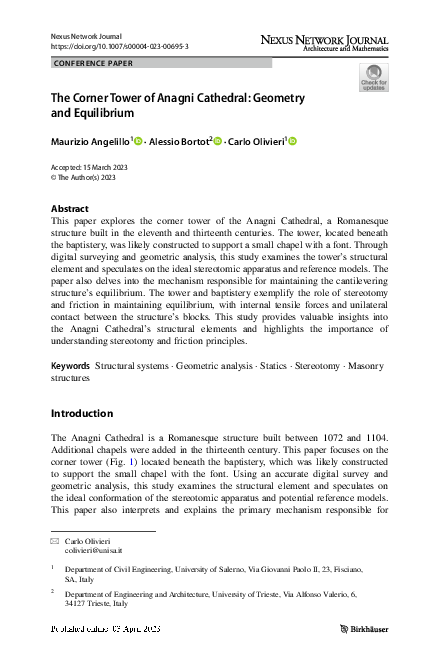 (PDF) The Corner Tower of Anagni Cathedral: Geometry and Equilibrium