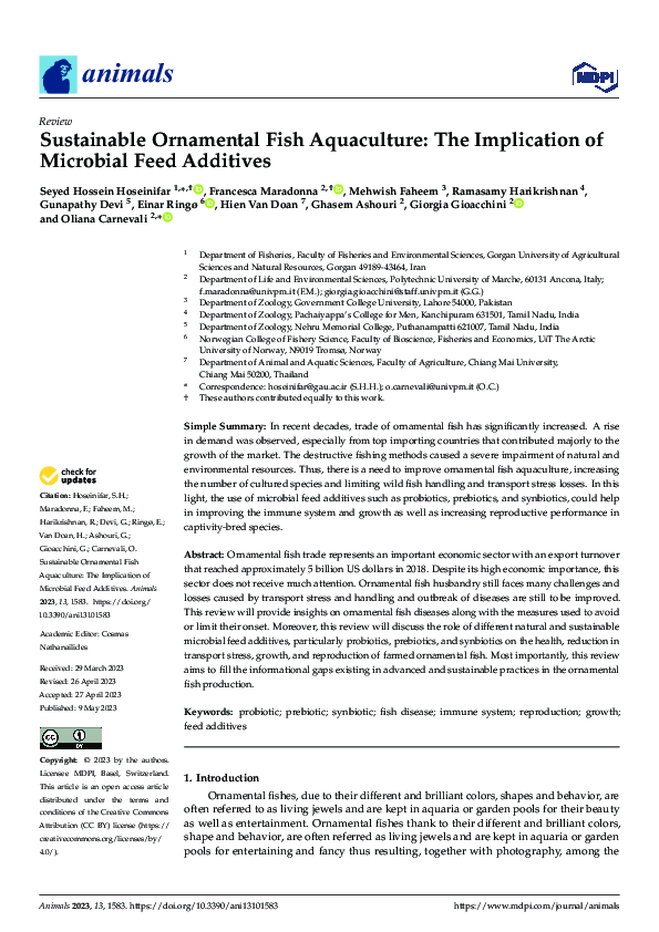 (PDF) Sustainable Ornamental Fish Aquaculture: The Implication of Microbial Feed Additives