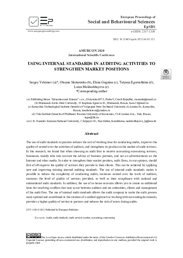 (PDF) Using Internal Standards In Auditing Activities To Strengthen ...