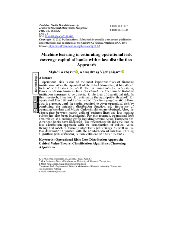 (PDF) Machine learning in estimating operational risk coverage capital ...