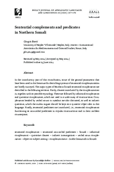 (PDF) Banti 2024 Sentential complements and predicates in Northern Somali