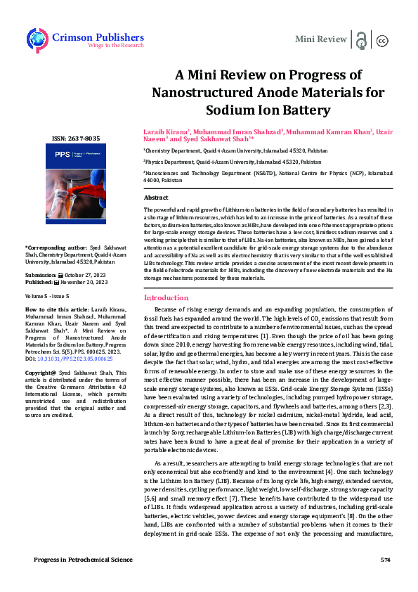 (PDF) A Mini Review on Progress of Nanostructured Anode Materials for Sodium Ion Battery