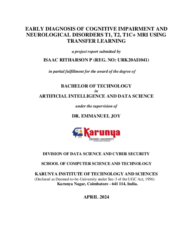 (PDF) FINAL YEAR THESIS: EARLY DIAGNOSIS OF COGNITIVE IMPAIRMENT AND NEUROLOGICAL DISORDERS T1 ...