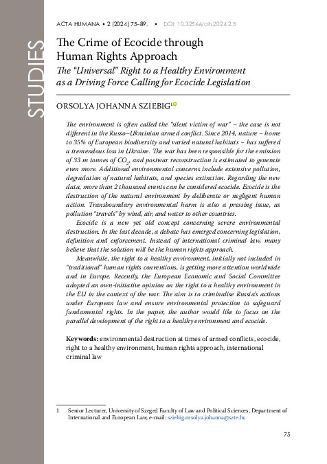 (PDF) The Crime of Ecocide through Human Rights Approach The “Universal” Right to a Healthy ...