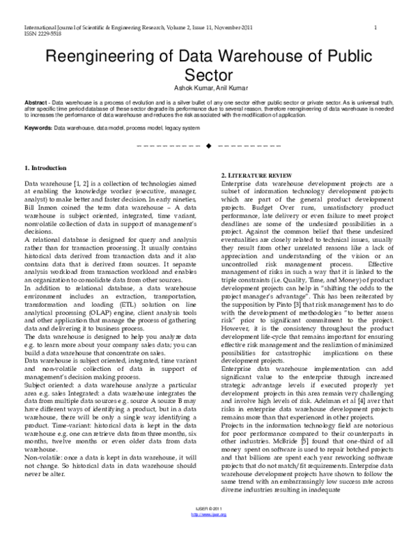 (PDF) Reengineering of Data Warehouse of Public Sector
