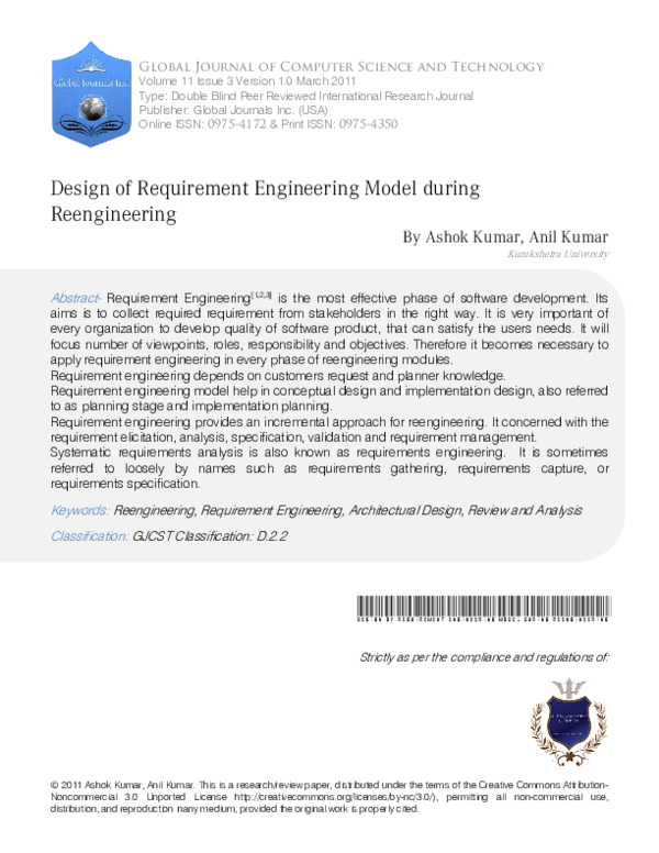 (PDF) Design of Requirement Engineering Model during Reengineering