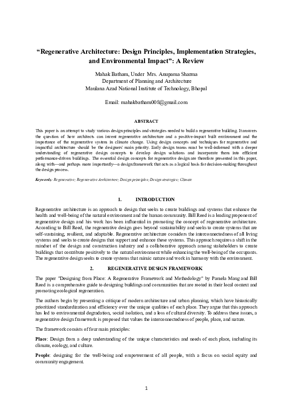 (PDF) "Regenerative Architecture: Design Principles, Implementation ...
