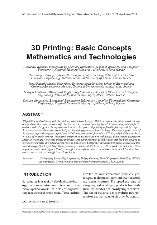 (PDF) 3D Printing: Basic Concepts Mathematics and Technologies