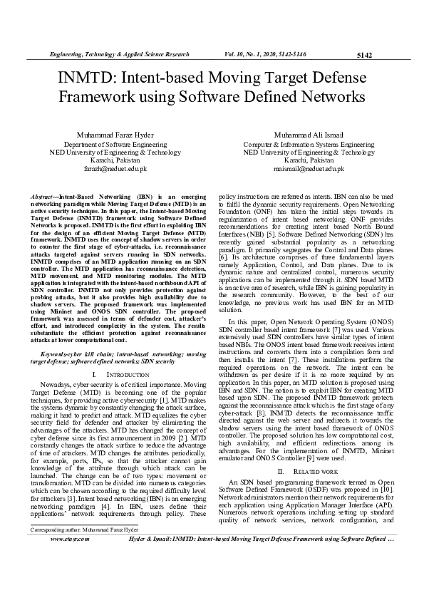 (PDF) INMTD: Intent-based Moving Target Defense Framework using Software Defined Networks