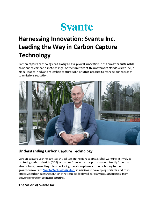 (PDF) Harnessing Innovation: Svante Inc. Leading the Way in Carbon ...