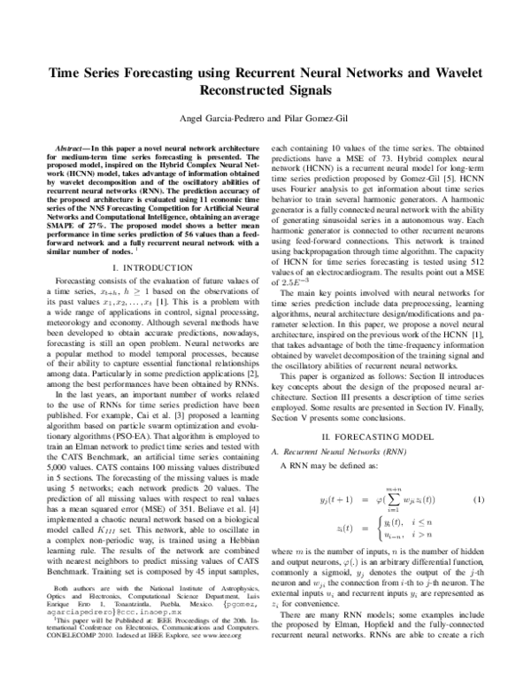 Pdf Time Series Forecasting Using Recurrent Neural Networks And Wavelet Reconstructed Signals