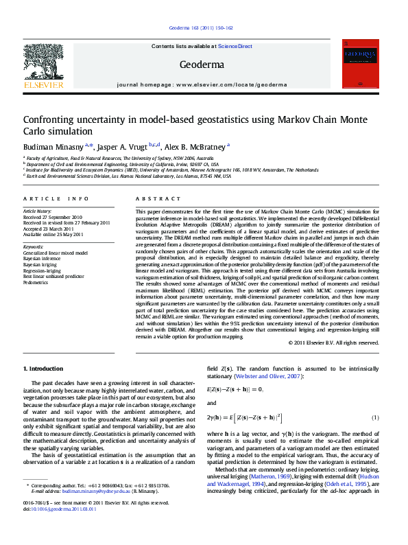 (PDF) Confronting uncertainty in model-based geostatistics using Markov Chain Monte Carlo simulation