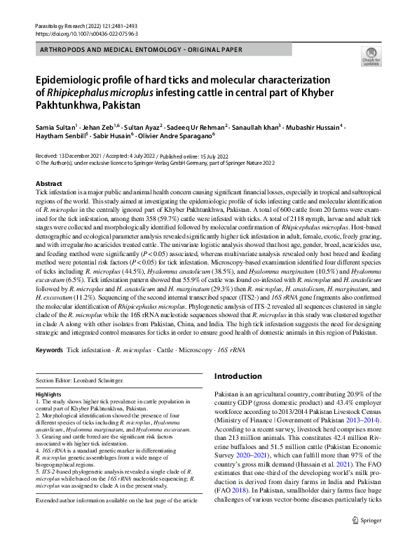 (PDF) Epidemiologic profile of hard ticks and molecular ...