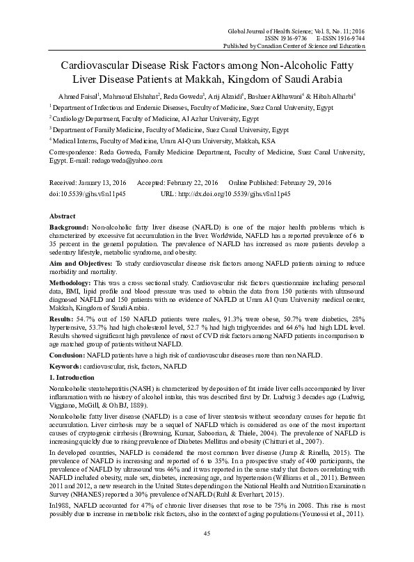 (PDF) Cardiovascular Disease Risk Factors among Non-Alcoholic Fatty Liver Disease Patients at ...