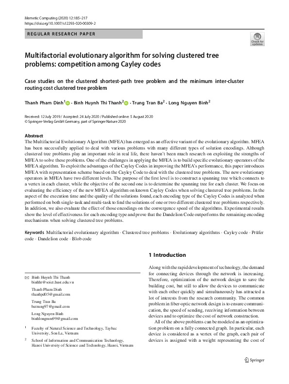 (PDF) Multifactorial evolutionary algorithm for solving clustered tree problems: competition ...