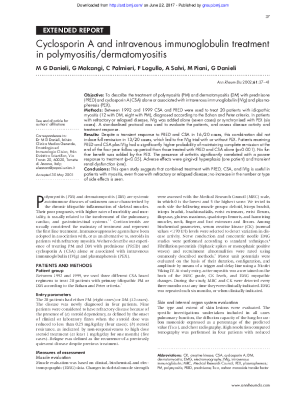 (PDF) Cyclosporin A and intravenous immunoglobulin treatment in polymyositis/dermatomyositis