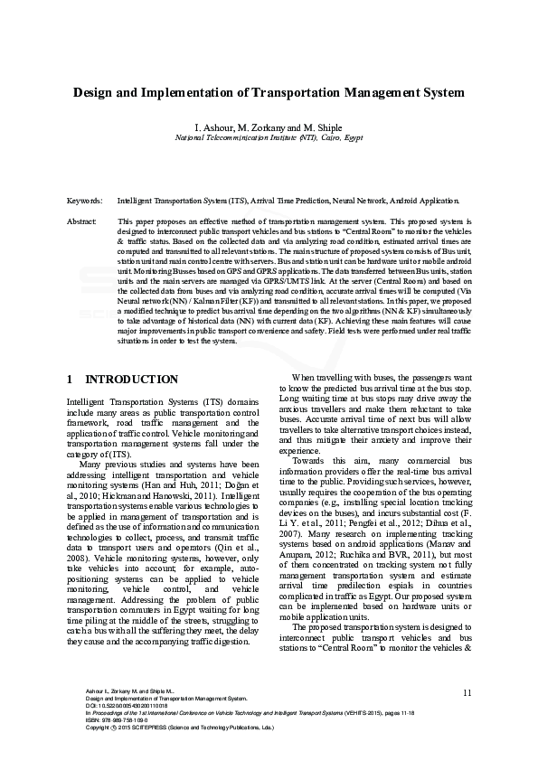 (PDF) Design and Implementation of Transportation Management System