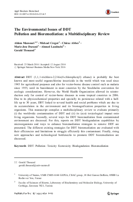 (PDF) The Environmental Issues of DDT Pollution and Bioremediation: a ...