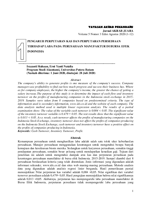 (PDF) Pengaruh Perputaran Kas Dan Perputaran Persediaan Terhadap Laba ...