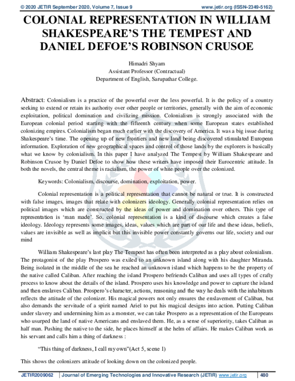 (PDF) Colonial Representation in William Shakespeare's The Tempest and ...