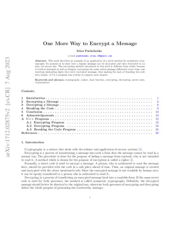 (PDF) One More Way to Encrypt a Message