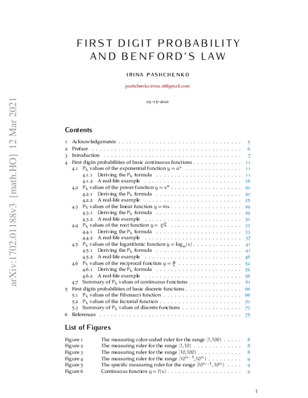 (PDF) First Digit Probability and Benford's Law