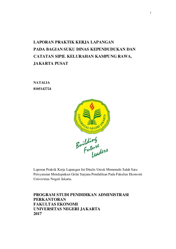 (PDF) Laporan Praktik Kerja Lapangan Pada Bagian Suku Dinas Kependudukan Dan Catatan Sipil ...