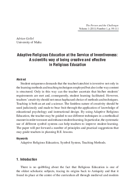 (PDF) Adaptive Religious Education at the Service of Inventiveness: A ...