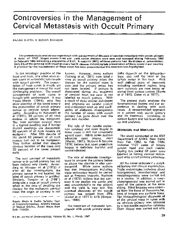 (PDF) Controversies in the management of cervical metastasis with ...