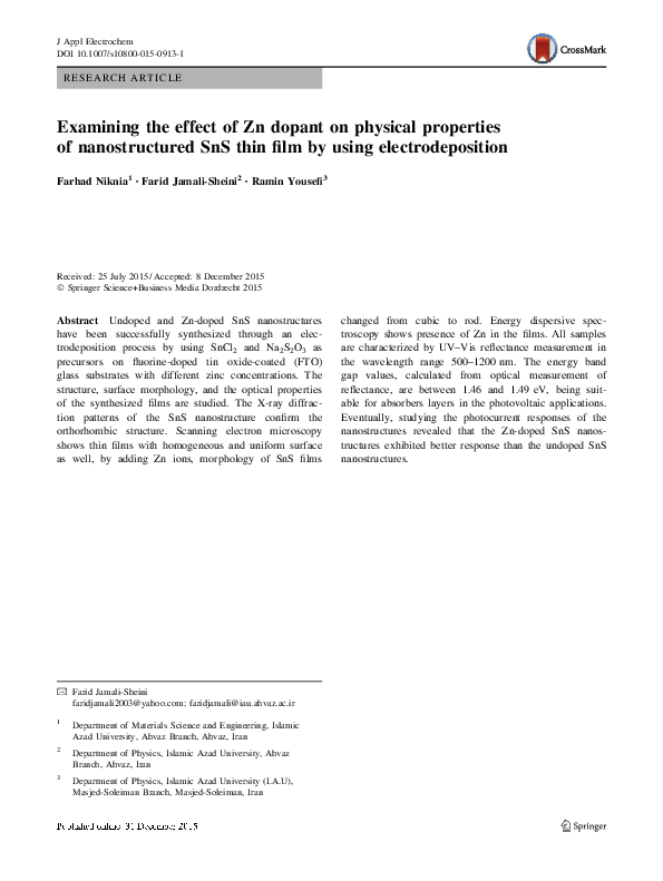 (PDF) Examining the effect of Zn dopant on physical properties of nanostructured SnS thin film ...
