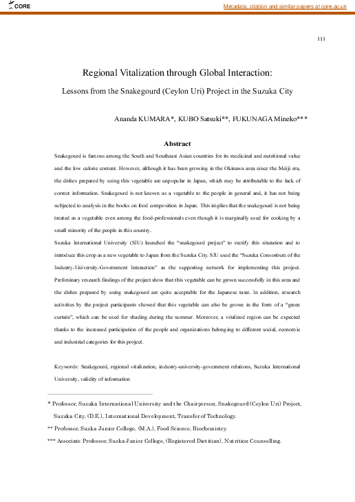 (PDF) Regional Vitalization through Global Interaction: Lessons from the Snakegourd (Ceylon Uri ...