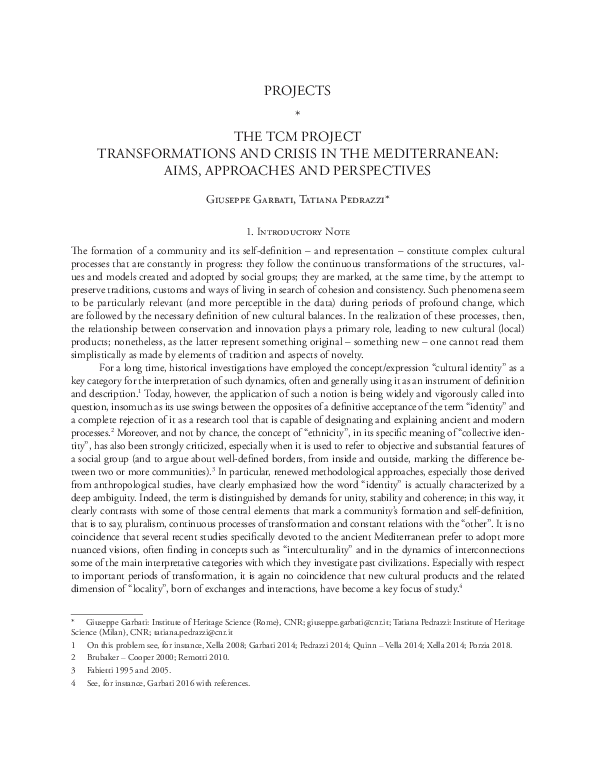 (PDF) G. Garbati, T. Pedrazzi (2020), The TCM Project. Transformations and Crisis in the ...