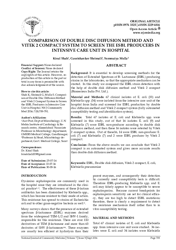 (PDF) COMPARISON OF DOUBLE DISC DIFFUSION METHOD AND VITEK 2 COMPACT ...