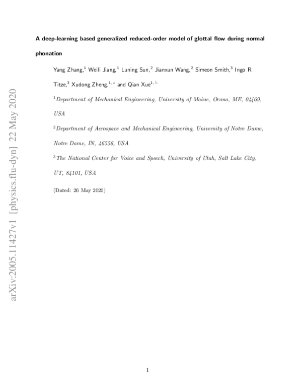 (PDF) A deep-learning based generalized reduced-order model of glottal flow during normal phonation
