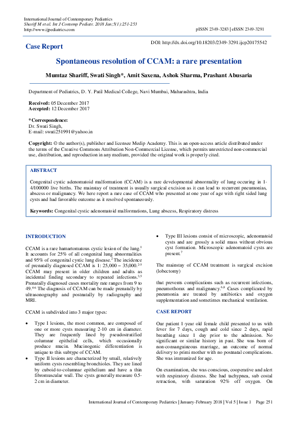 (PDF) Spontaneous resolution of CCAM: a rare presentation