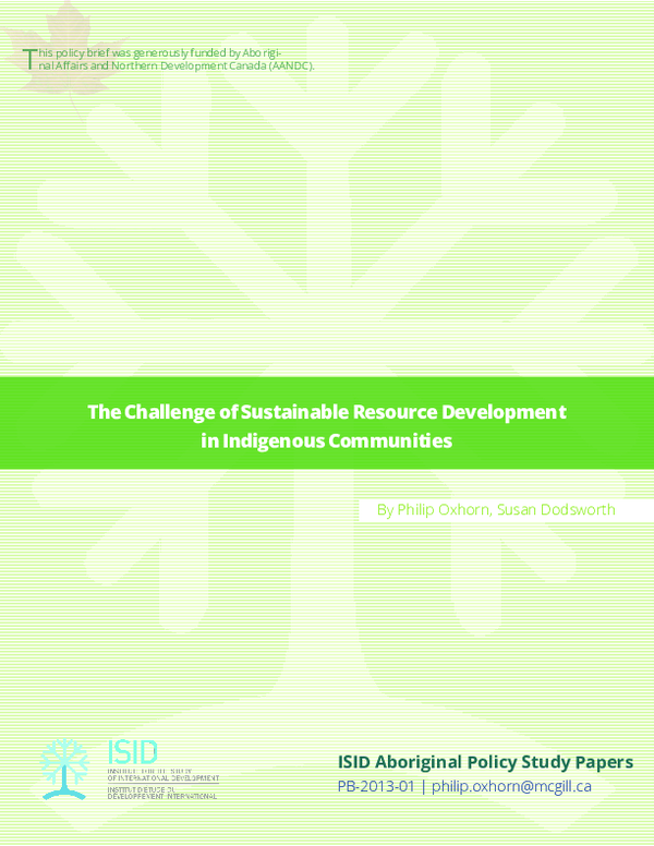 (PDF) The Challenge of Sustainable Resource Development in Indigenous ...