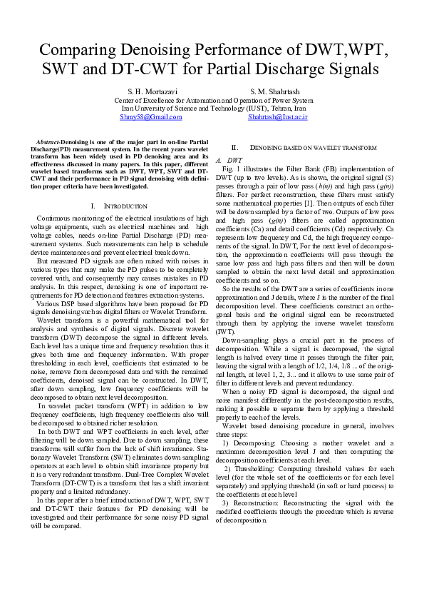 Pdf Comparing Denoising Performance Of Dwtwpt Swt And Dt Cwt For