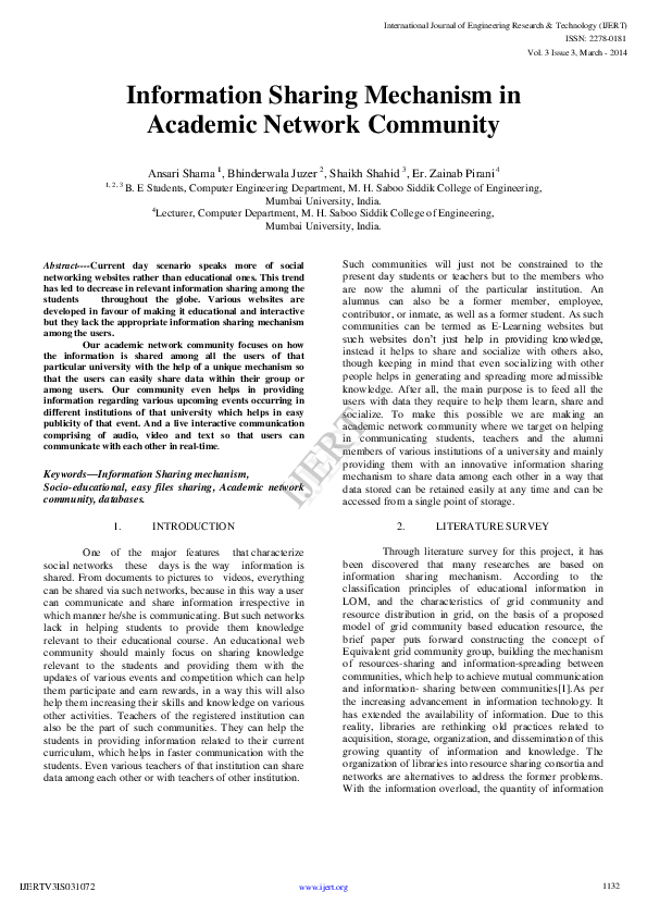 (PDF) Information Sharing Mechanism in Academic Network Community