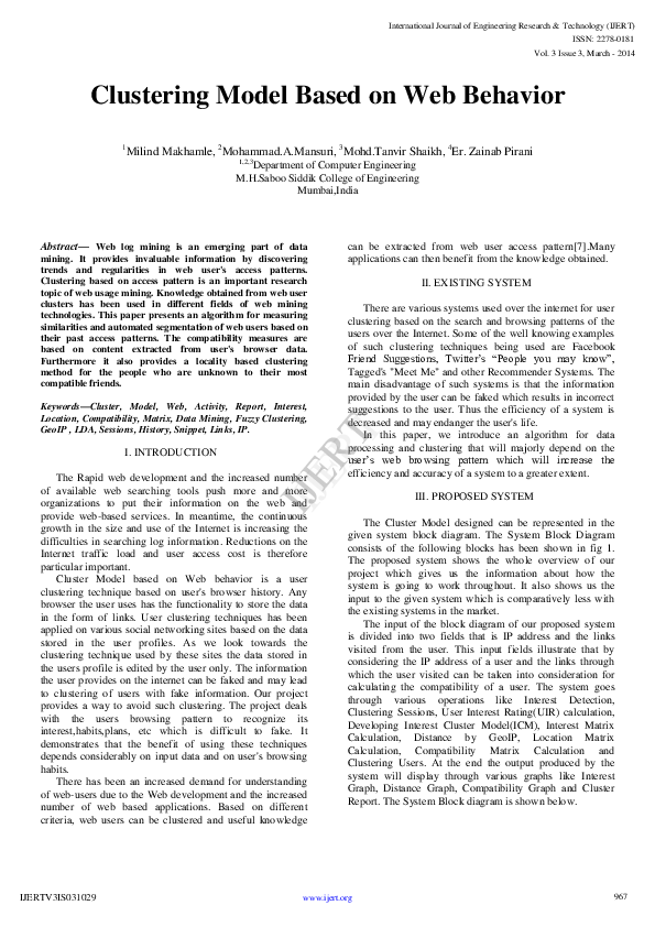 (PDF) Clustering Model Based on Web Behavior