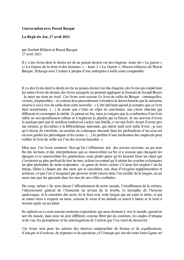 (PDF) Conversation avec Pascal Bacqué