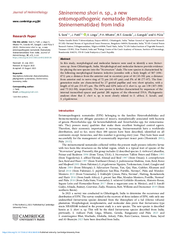 (PDF) Steinernema shori n. sp., a new entomopathogenic nematode (Nematoda: Steinernematidae ...
