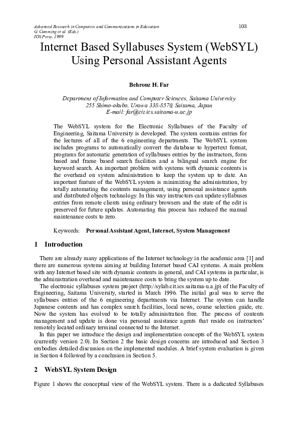 (PDF) Internet Based Syllabuses System ( WebSYL ) Using Personal Assistant Agents