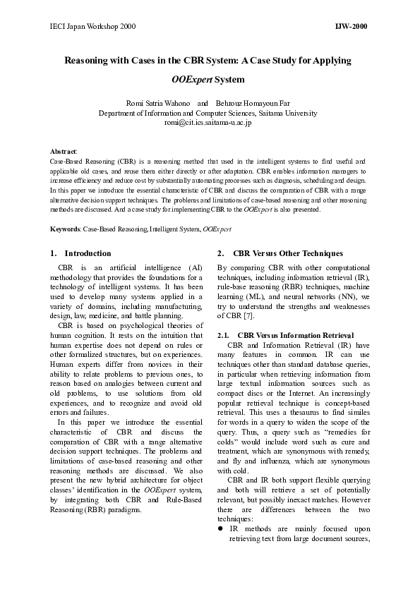 (PDF) Reasoning with Cases in the CBR System: A Case Study for Applying OOExpert System