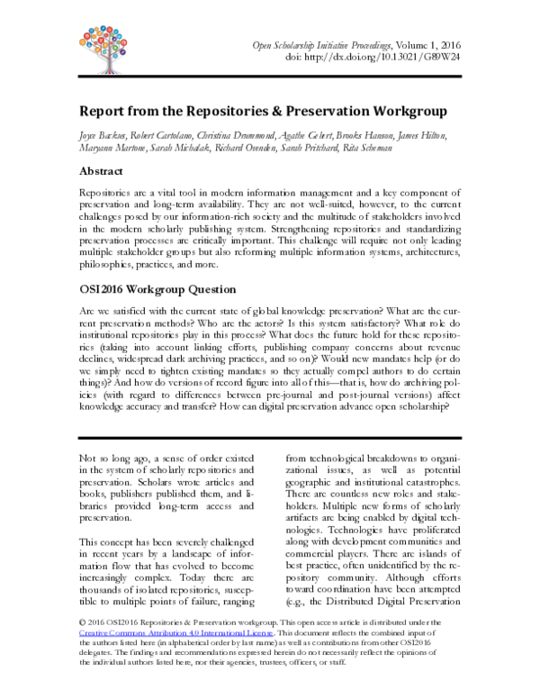 (PDF) Report from the Repositories & Preservation Workgroup