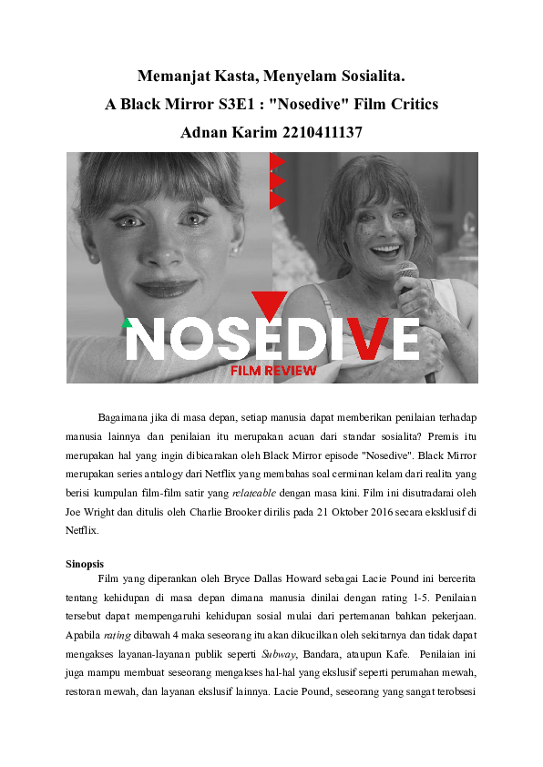 (PDF) Menanjak Kasta, Menyelam Sosialita | Analisis Film Black Mirror ...